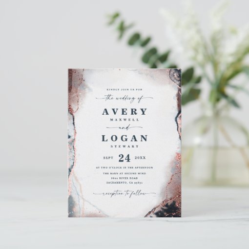 Abstract Ethereal Dark Blue Wedding Invitation | Zazzle