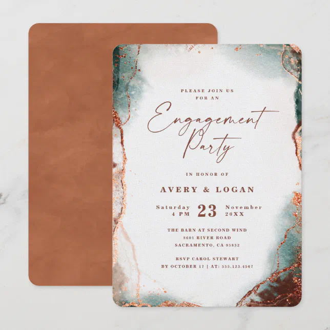 Abstract Ethereal Terra Cotta Engagement Party Invitation | Zazzle