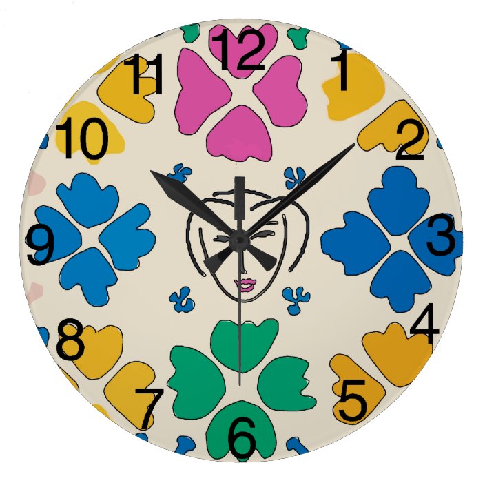 Abstract Face and flowers Large Clock | Zazzle.com