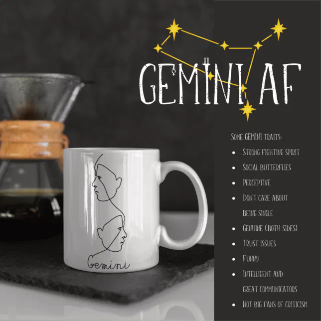 Abstract Face Profile Line Art Gemini Zodiac Sign Mug | Zazzle