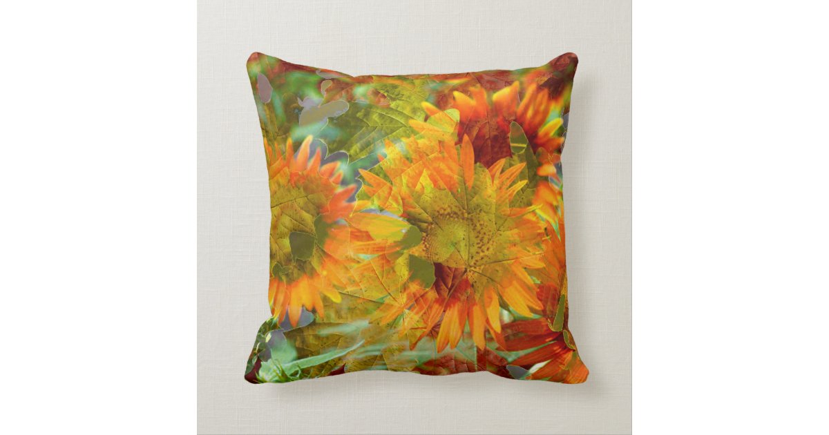 Abstract Fall Color Flowers Throw Pillow | Zazzle.com