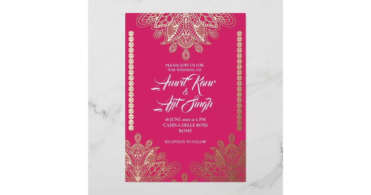 Abstract Filigree on Fuchsia Foil Invitation | Zazzle