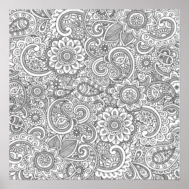 Abstract floral paisley coloring Poster | Zazzle