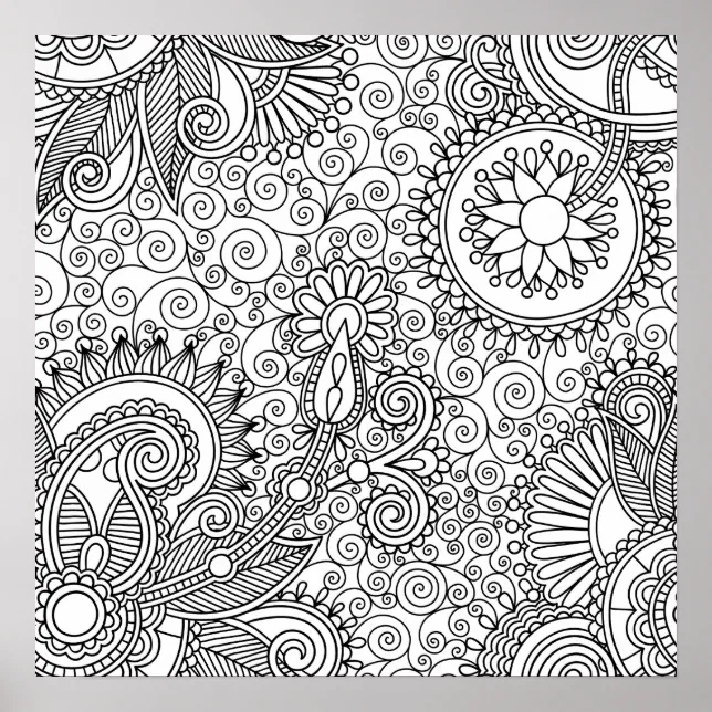 Abstract floral paisley coloring Poster | Zazzle