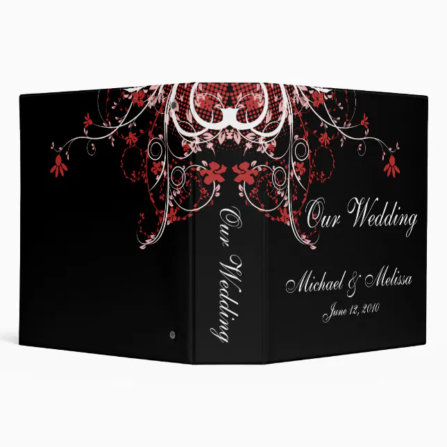 Abstract Floral Red, Black & White Wedding Binder | Zazzle