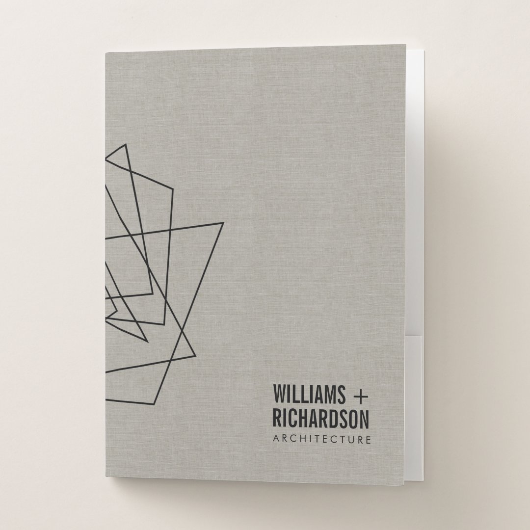 Abstract Geometric Architectural Logo Linen/Black Pocket Folder | Zazzle