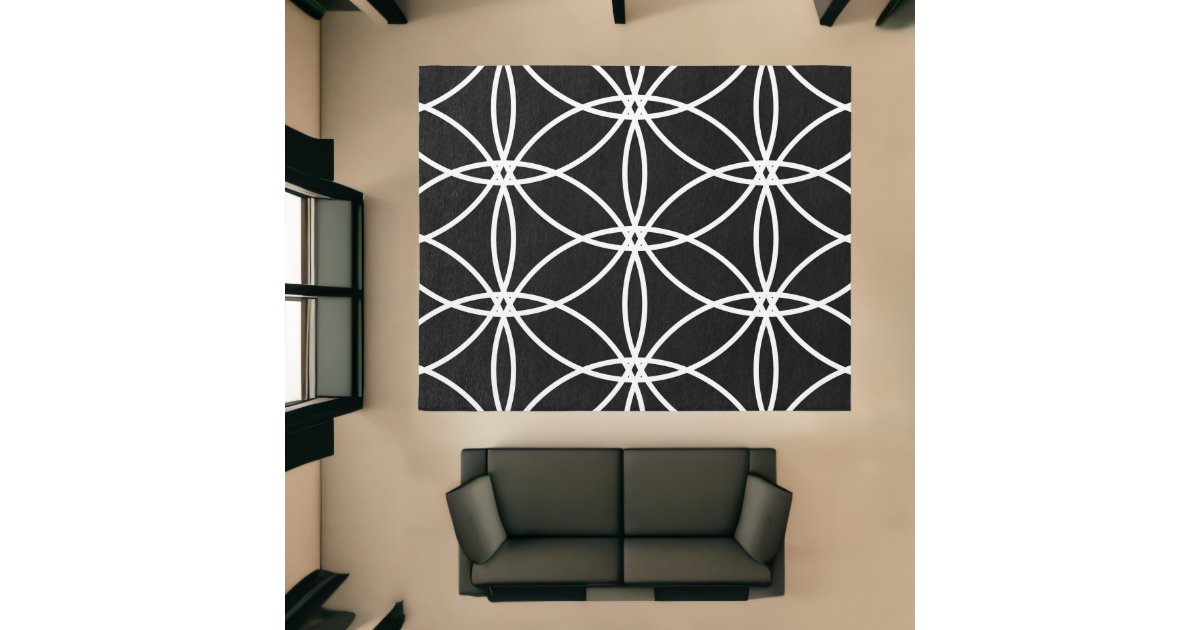 Abstract Geometric Black and White Circle Pattern Rug | Zazzle