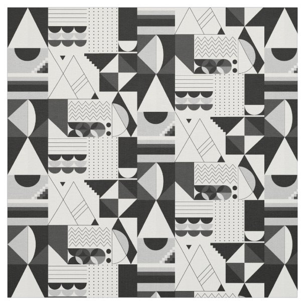 abstract black and white geometrical design fabric | Zazzle