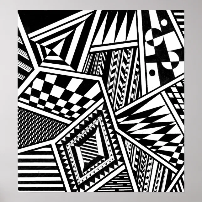 abstract geometric shapes black white pattern hand poster | Zazzle