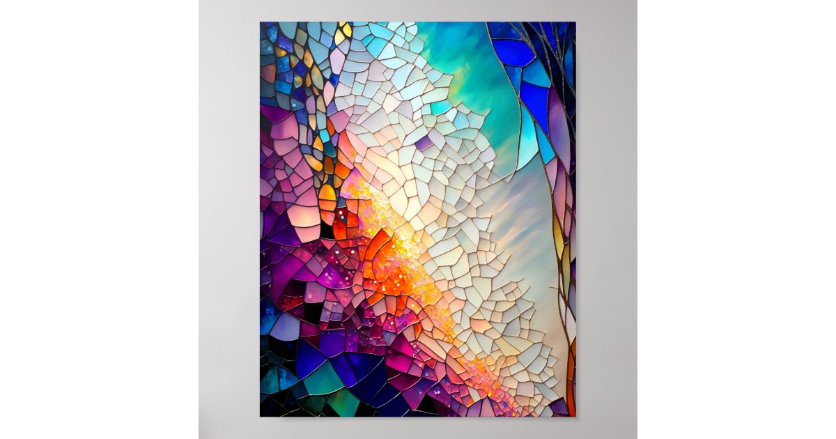 Abstract geometric stained glass pattern poster | Zazzle
