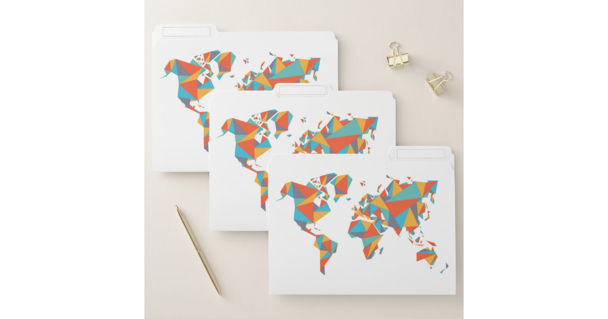 Abstract Geometric World Map File Folder | Zazzle