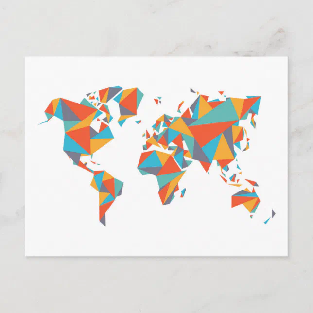 Abstract Geometric World Map Postcard | Zazzle