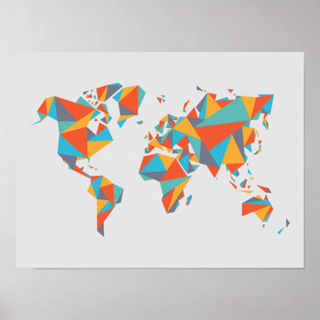 Abstract Geometric World Map Poster | Zazzle