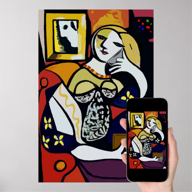 Abstract Girl on Cell Phone Poster | Zazzle