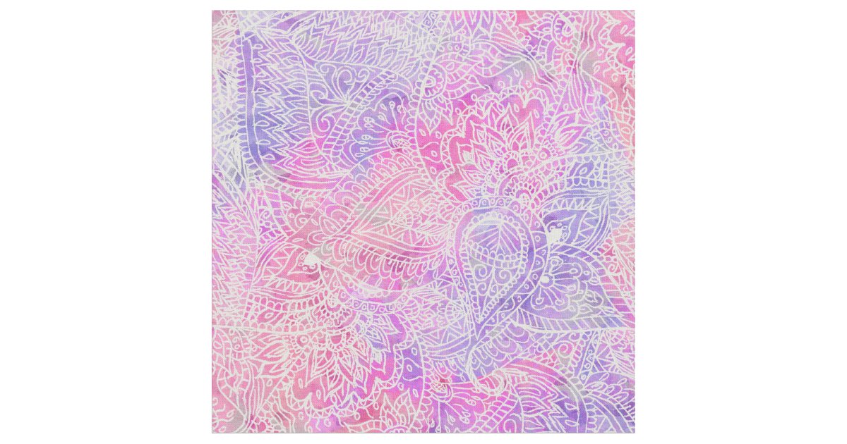 Abstract Girly Purple Pink Paisley Sketch Pattern Fabric | Zazzle