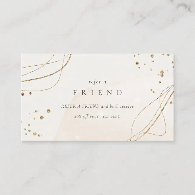 Abstract Glitter Ivory Gold Refer A Friend Business Card | Zazzle
