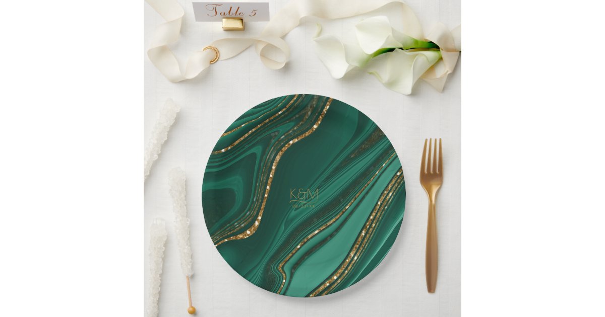 Abstract Glitter Strata Wedding Green ID903 Paper Plates | Zazzle