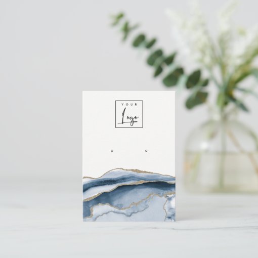 Abstract Gold Adage Navy Stud Earring Logo Display Business Card | Zazzle