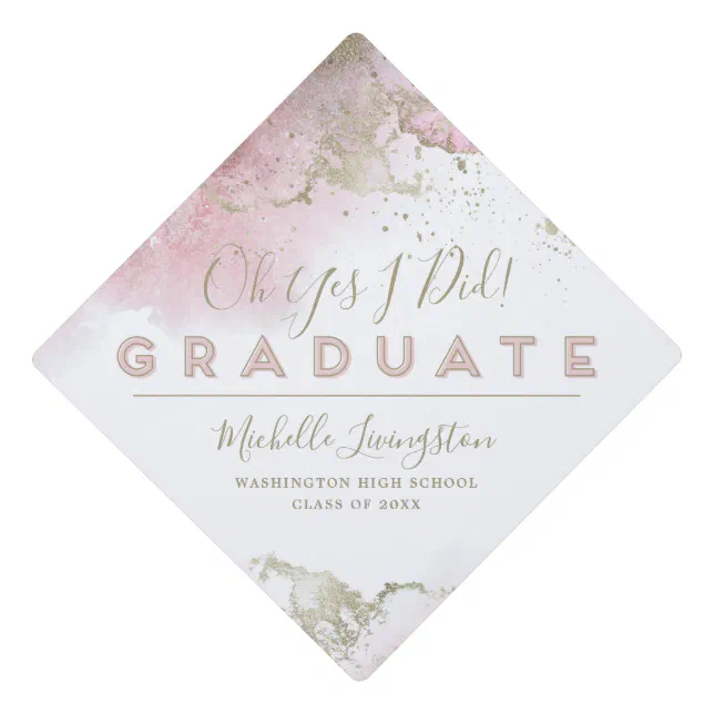Abstract Gold & Pink Girly Graduation Cap Topper | Zazzle