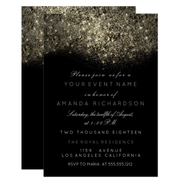 Abstract Gold Sparkly Glitter Black White Event Invitation | Zazzle.com