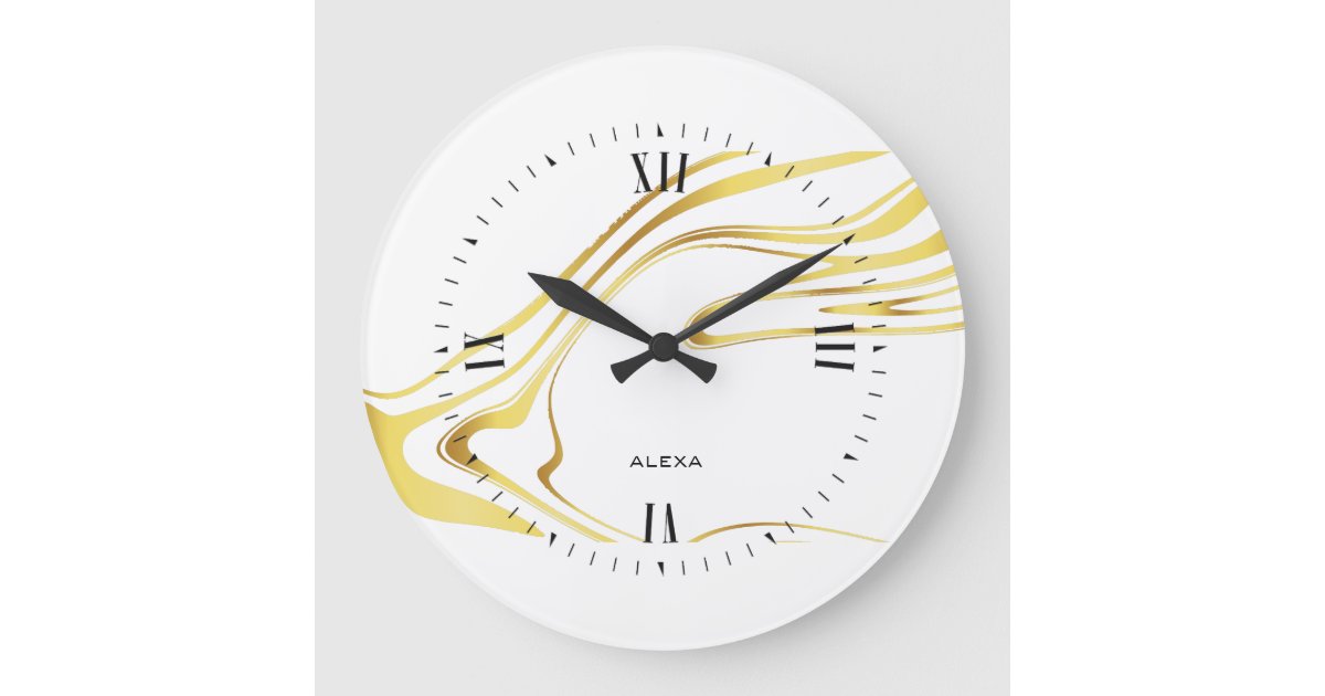 Abstract gold swirls design large clock | Zazzle