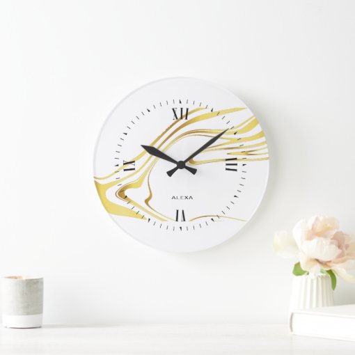 Abstract gold swirls design large clock | Zazzle