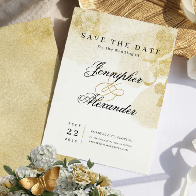 Abstract Gold Wedding Save The Date Card | Zazzle