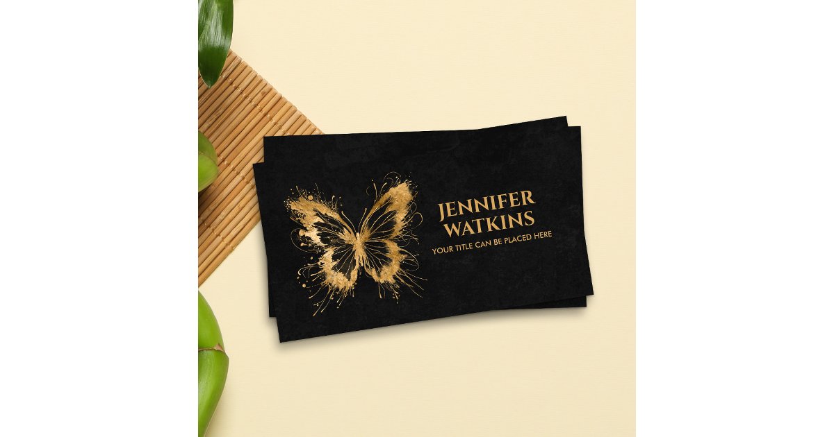 Abstract Golden ink splatter butterfly Business Card | Zazzle
