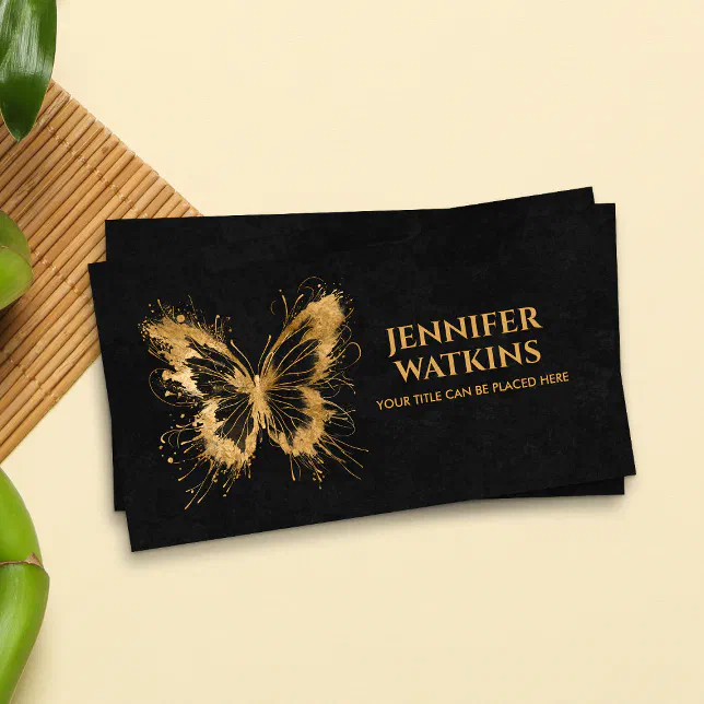 Abstract Golden ink splatter butterfly Business Card | Zazzle