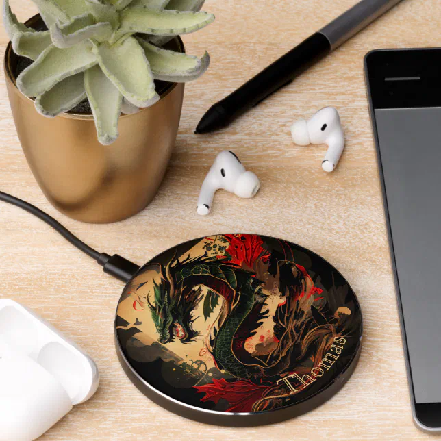 Abstract Green Dragon Wireless Charger | Zazzle