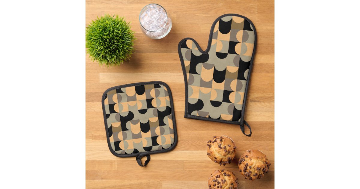 Abstract Half Circles Mod Op Fusion Art Pattern Oven Mitt & Pot Holder ...