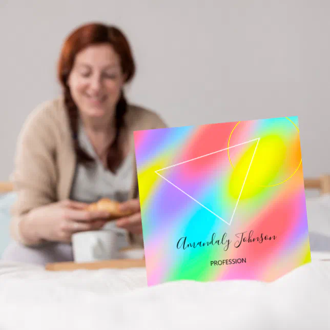 Abstract Holographic Rainbow Geometry Square Square Business Card | Zazzle