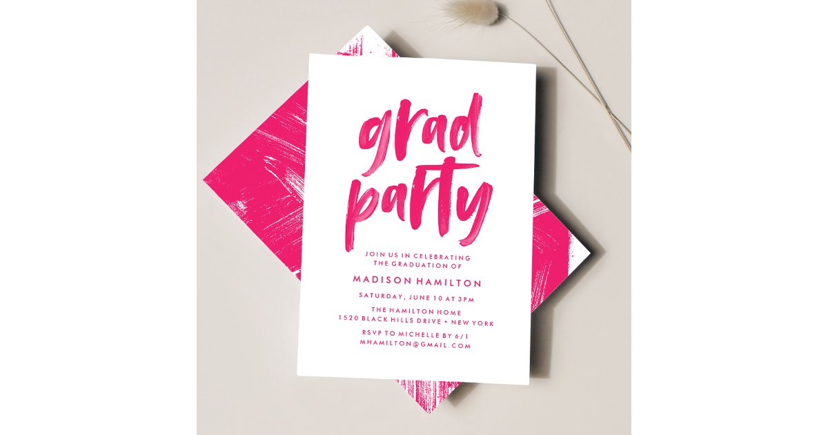 Abstract Hot Pink Graduation Party Invitation | Zazzle