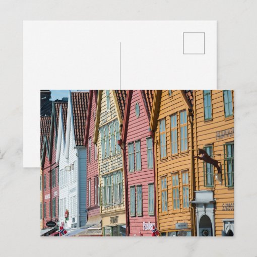 Abstract image Tyske Bryggen wooden houses Bergen Postcard | Zazzle