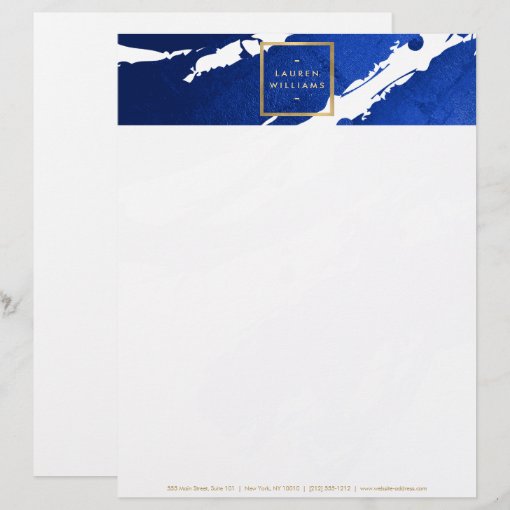 Abstract Indigo Blue Brushstrokes Letterhead | Zazzle