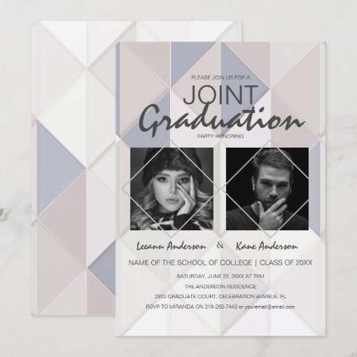 Abstract Joint Graduation 2 Photo Graduation Party Invitation | Zazzle