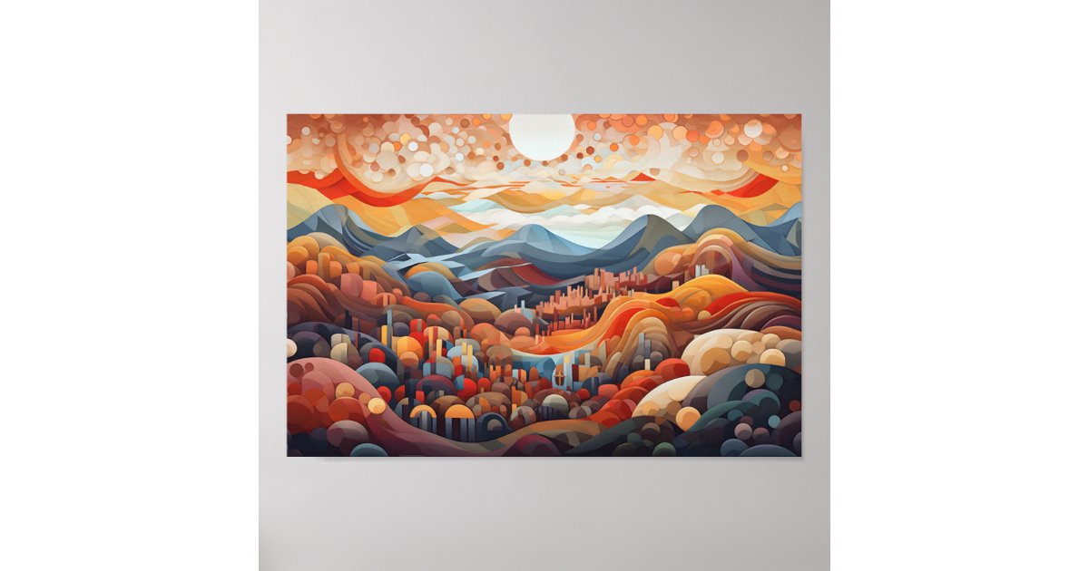 Abstract Landscape Valley Vs Mountain Illustrator Poster | Zazzle