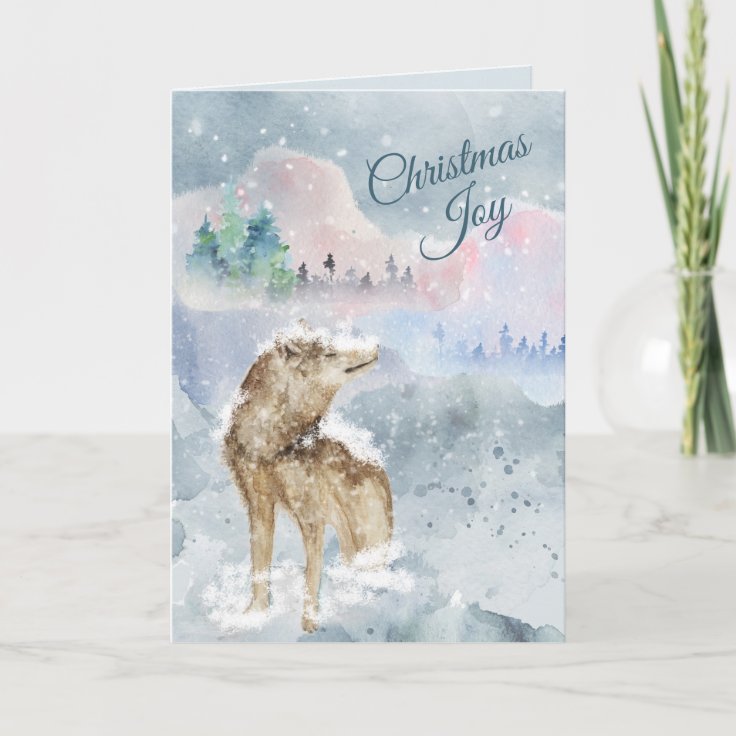Abstract Landscape Wolf in Snow Christmas Joy Card | Zazzle