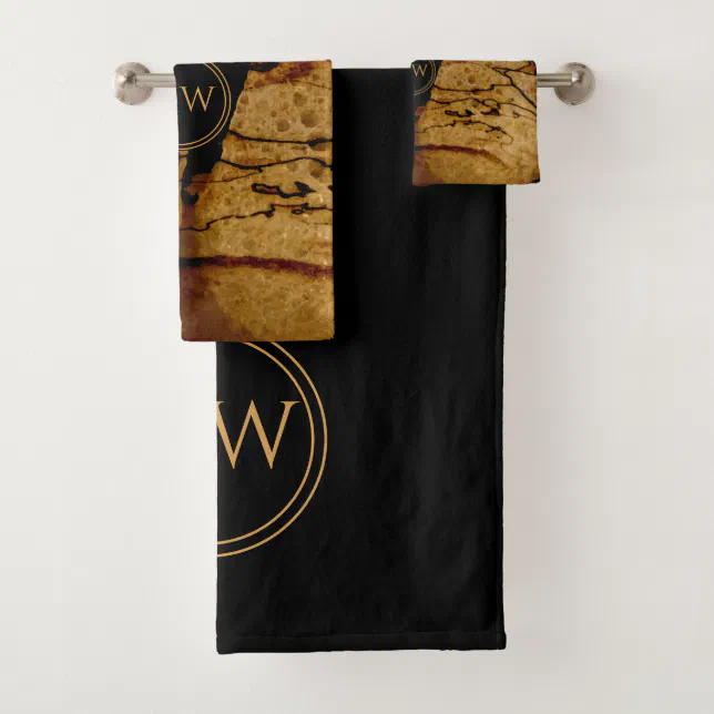Abstract Light Copper And Black Monogram Bath Towel Set | Zazzle