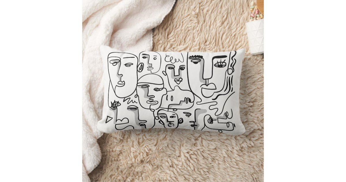 Abstract Line Art, Abstract Faces Drawing Lumbar Pillow | Zazzle