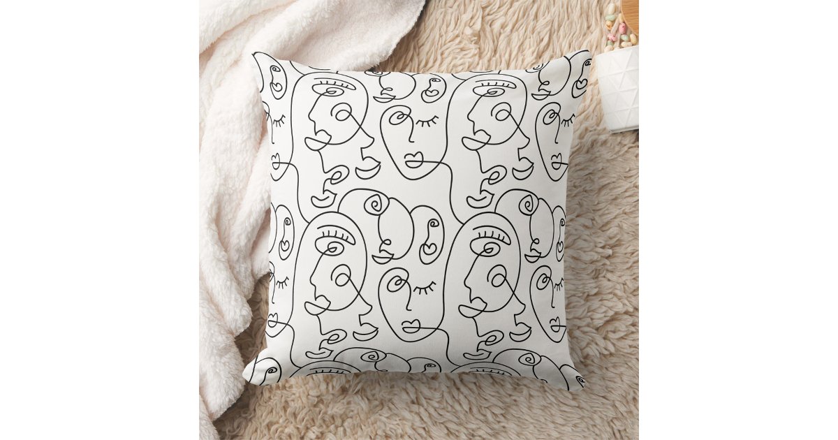Abstract Line Art, Abstract Faces Drawing Throw Pillow | Zazzle
