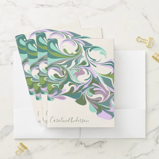Abstract Marble in Purple and Green Personalized Pocket Folder | Zazzle