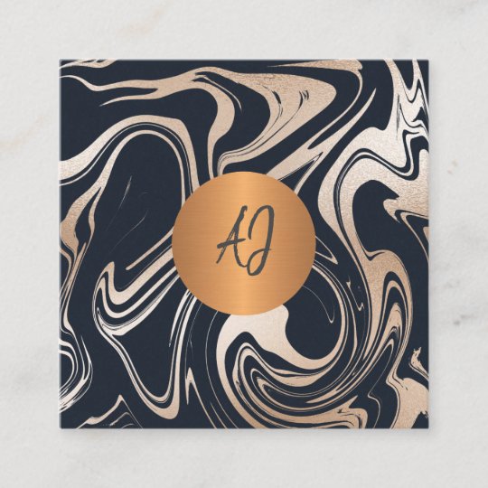 Abstract marble paint rose gold black monogrammed square business card ...