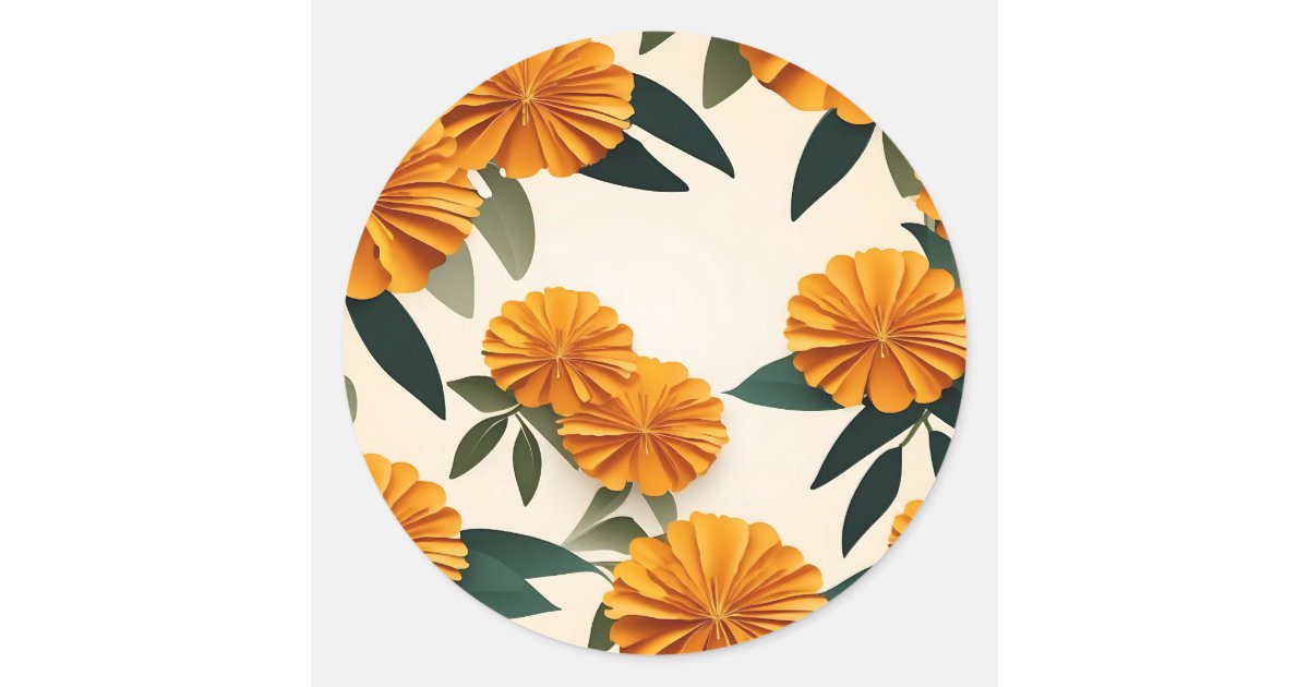 Abstract Marigold Flowers Classic Round Sticker | Zazzle