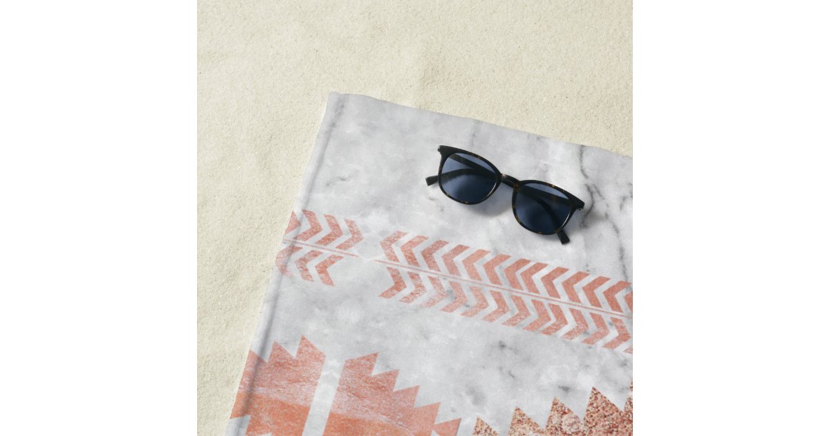abstract minimalist rose gold aztec white marble beach towel | Zazzle