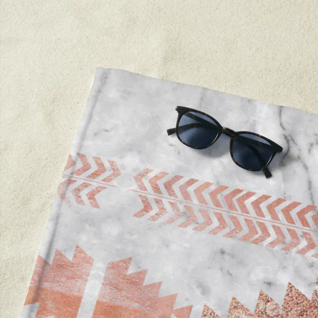 abstract minimalist rose gold aztec white marble beach towel | Zazzle