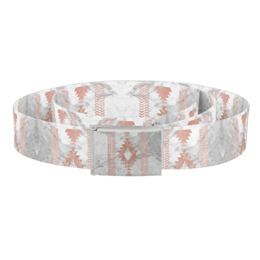 abstract minimalist rose gold aztec white marble belt | Zazzle