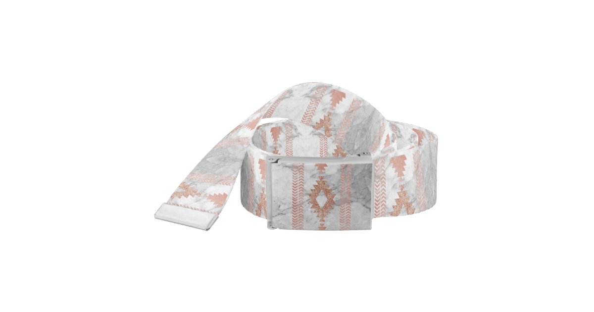 abstract minimalist rose gold aztec white marble belt | Zazzle