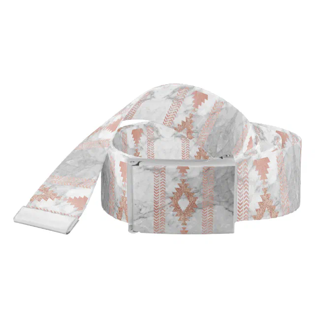 abstract minimalist rose gold aztec white marble belt | Zazzle