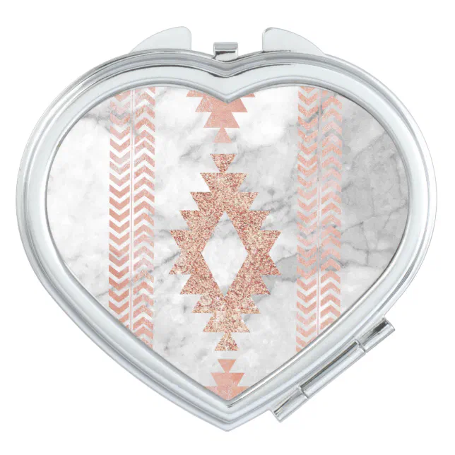abstract minimalist rose gold aztec white marble compact mirror | Zazzle